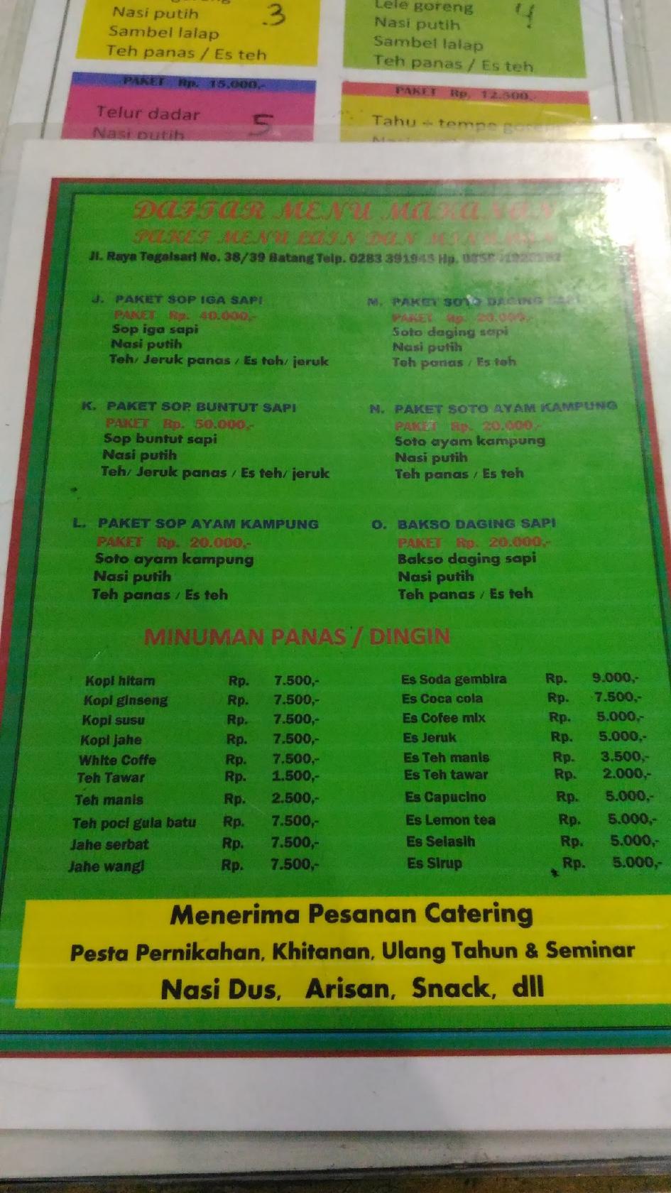 Menu at Rumah Makan Kartika Sari restaurant, Batang