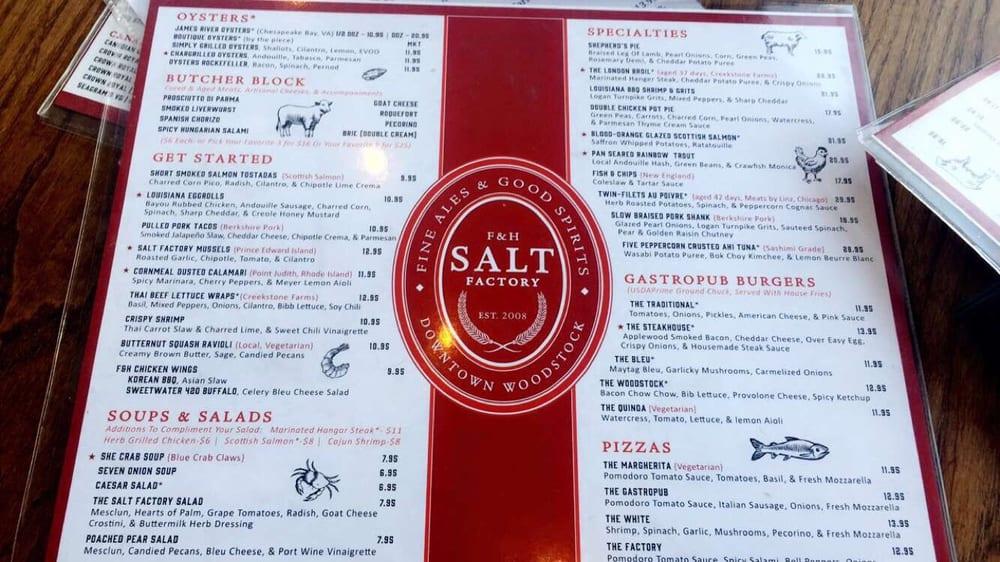 Menu at Salt Factory Pub, Woodstock