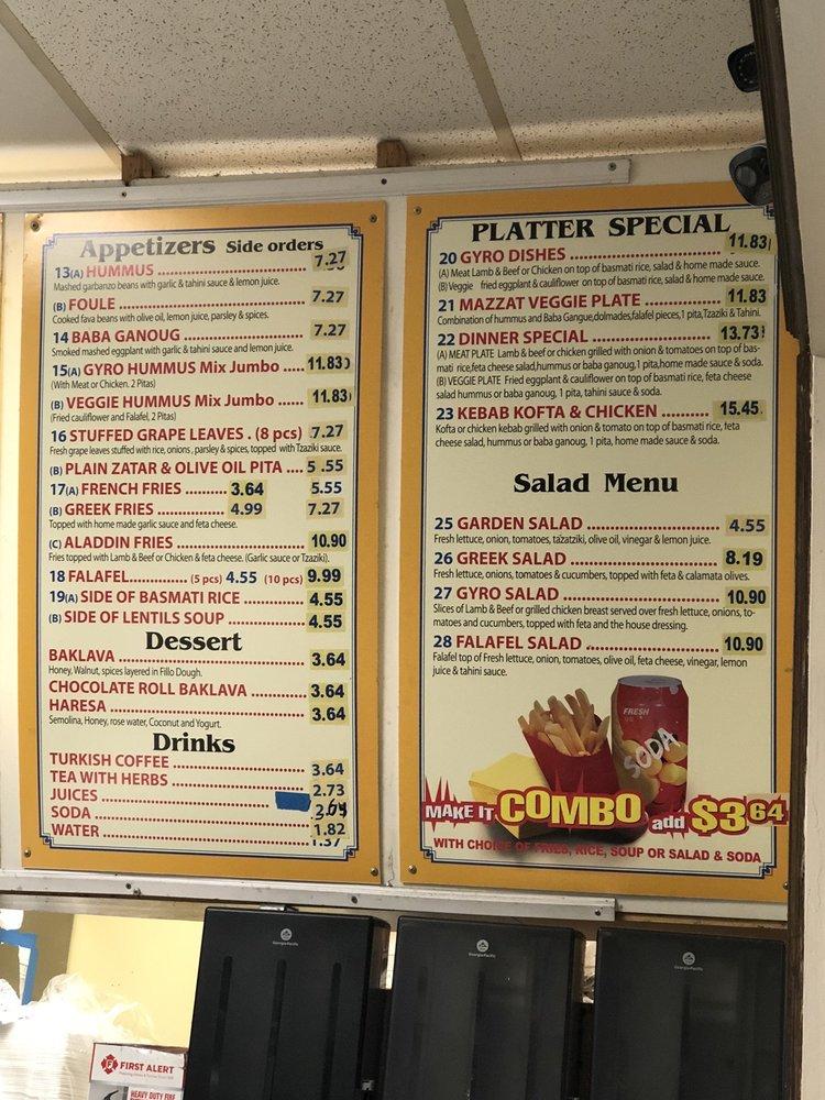Menu at Aladdin Falafel Corner restaurant, Seattle