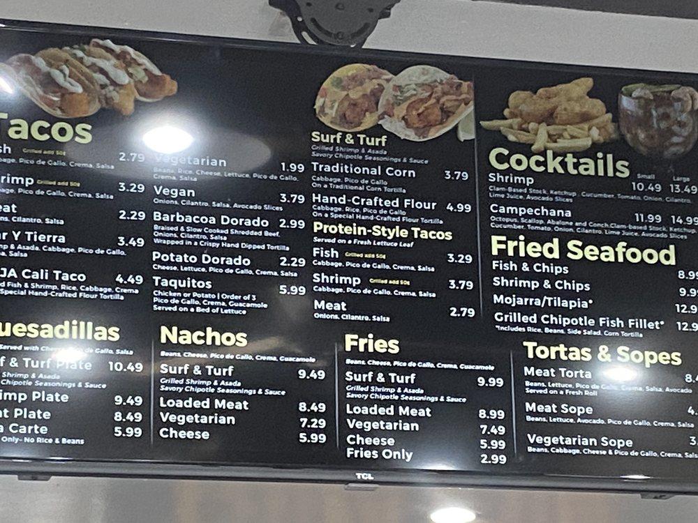 Menu at Baja Cali Fish & Tacos (Highland Park) pub & bar, Los Angeles