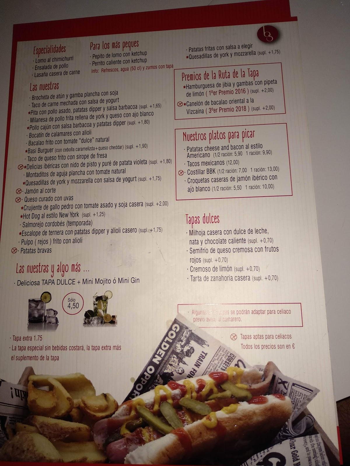 Carta del pub y bar El Rincón del Basi, Almería