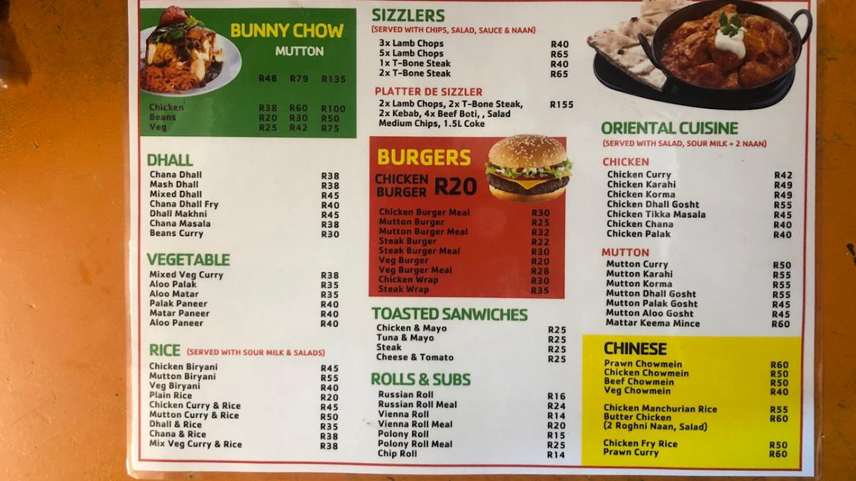 Menu at Bismillah Chicken Tikka & Fast Food, Benoni