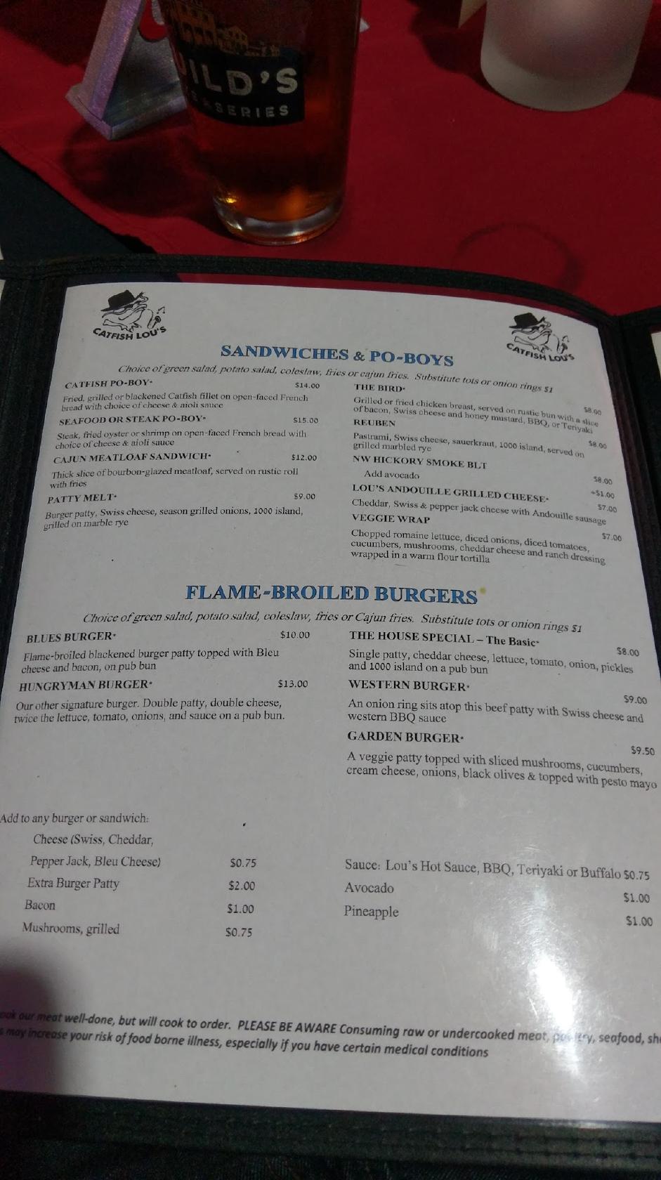 Menu at Catfish Lou's pub & bar, Beaverton, SW Fallbrook Pl