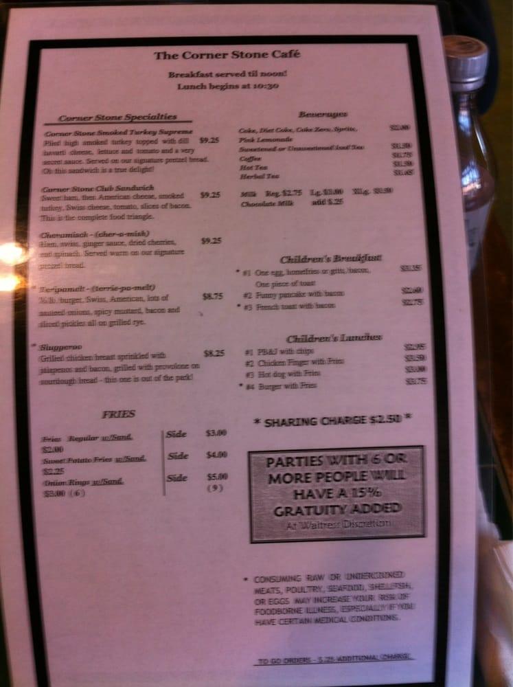 Menu at Cornerstone Cafe, Ellijay