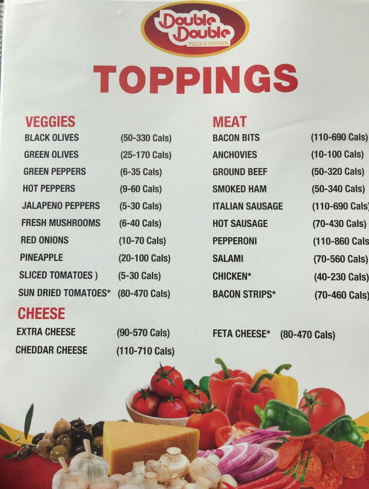 Menu at Double Double Pizza restaurant, Woodstock