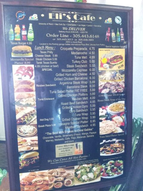 Menu at Eli's Cafe, Miami, S Le Jeune Rd