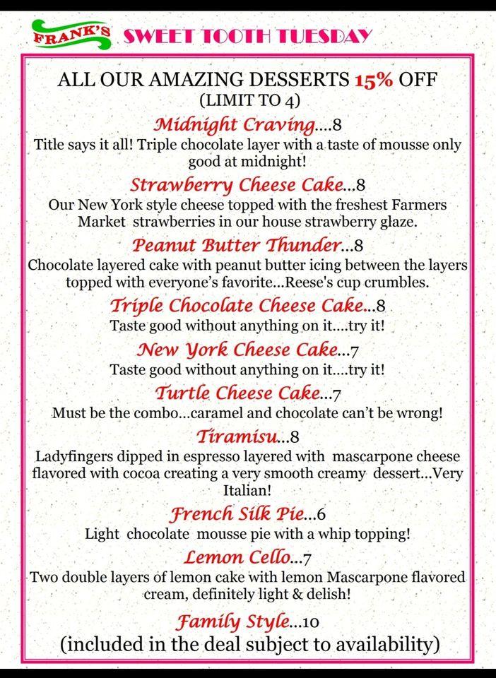 Menu at Frank's Family Restaurant, Palmetto