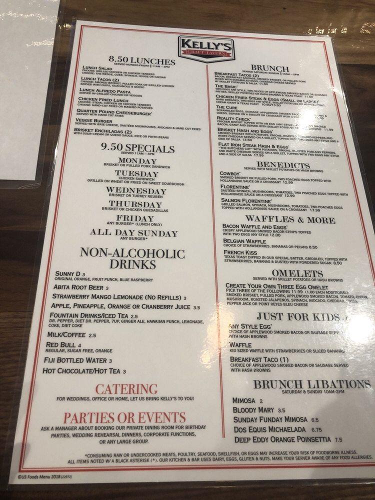 Menu at Kelly's Craft Tavern pub & bar, Frisco