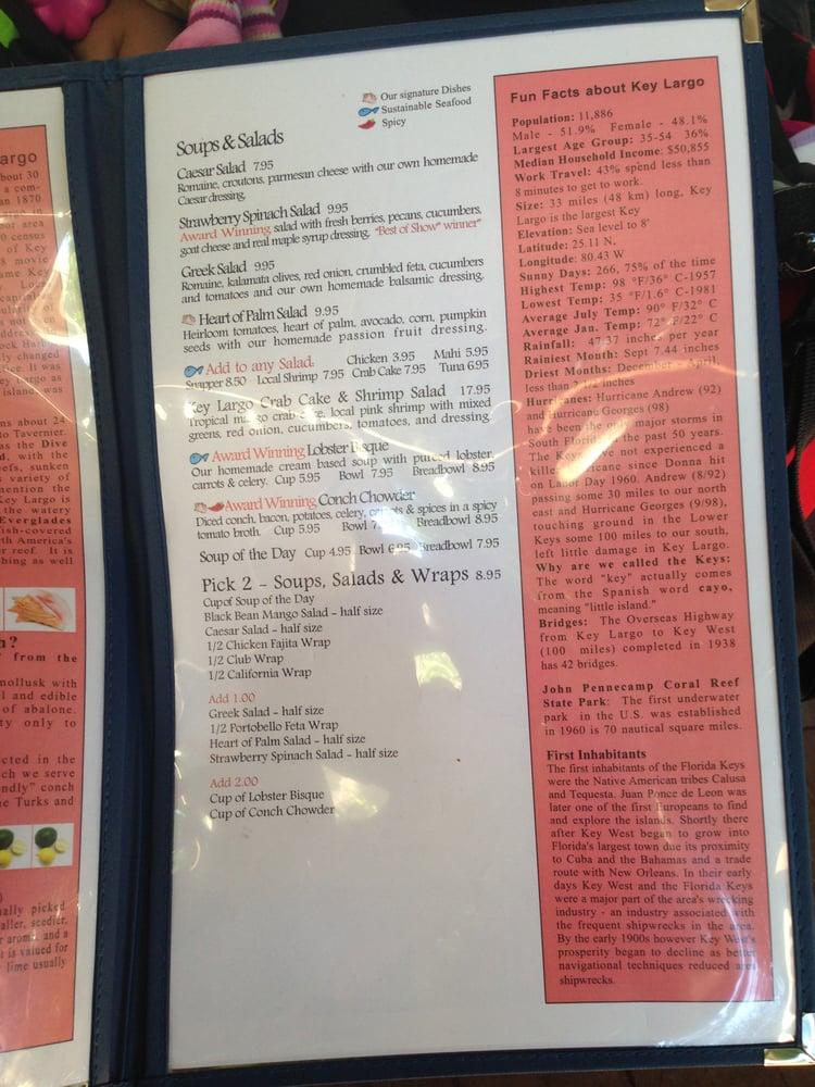 Menu at Key Largo Conch House restaurant, Key Largo