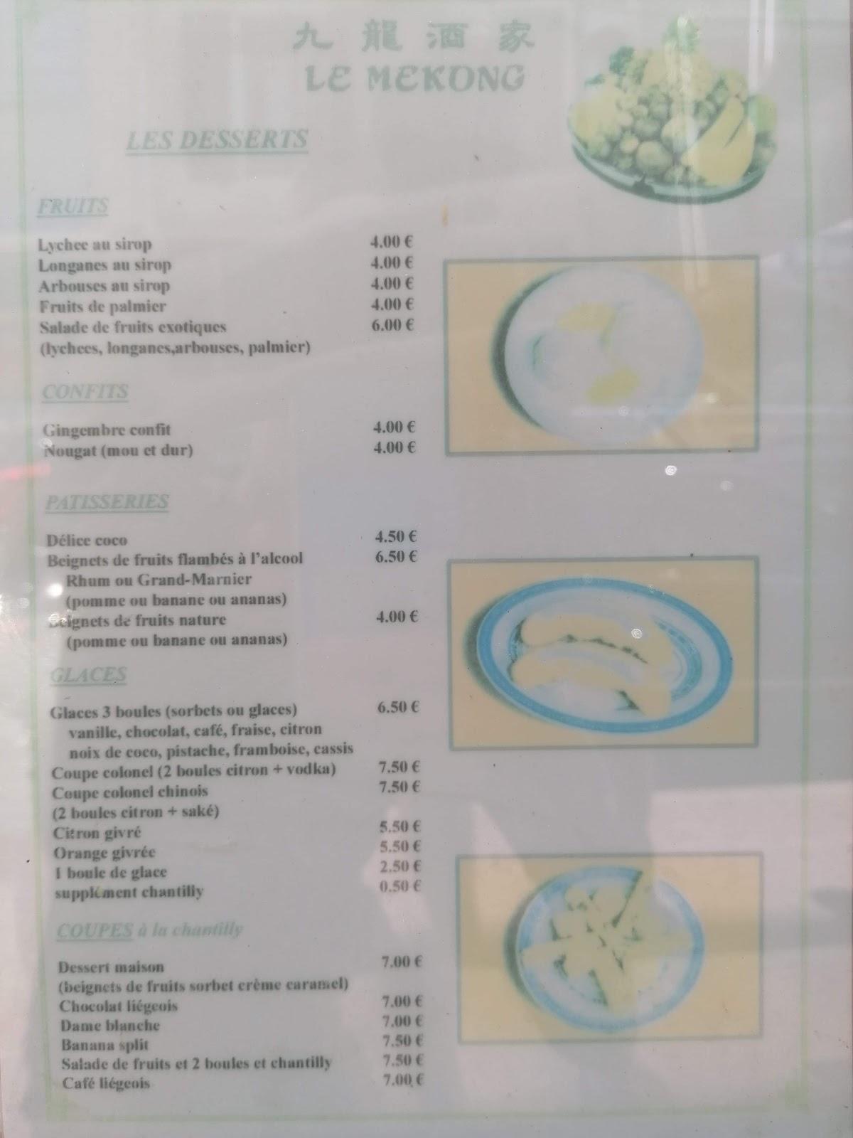 Menu at Le Mekong restaurant, Belley