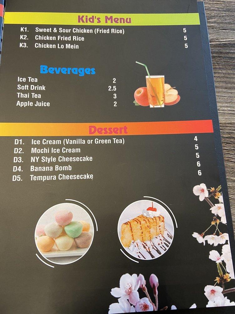 Menu at Sakura Asian Cuisine restaurant, San Antonio