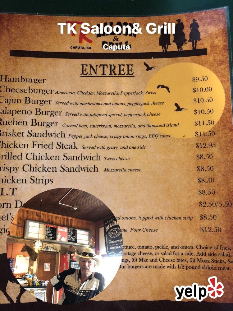 Menu at TK Saloon & Grill pizzeria, USA