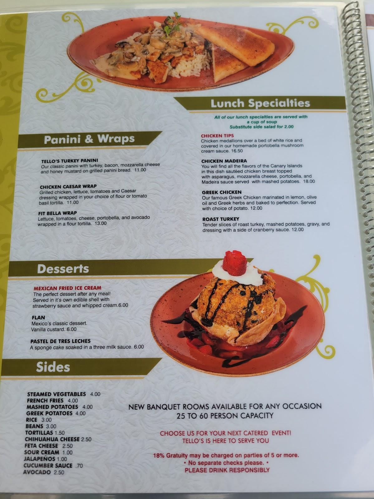Menu at Tellos Grill & Cafe, Port Washington