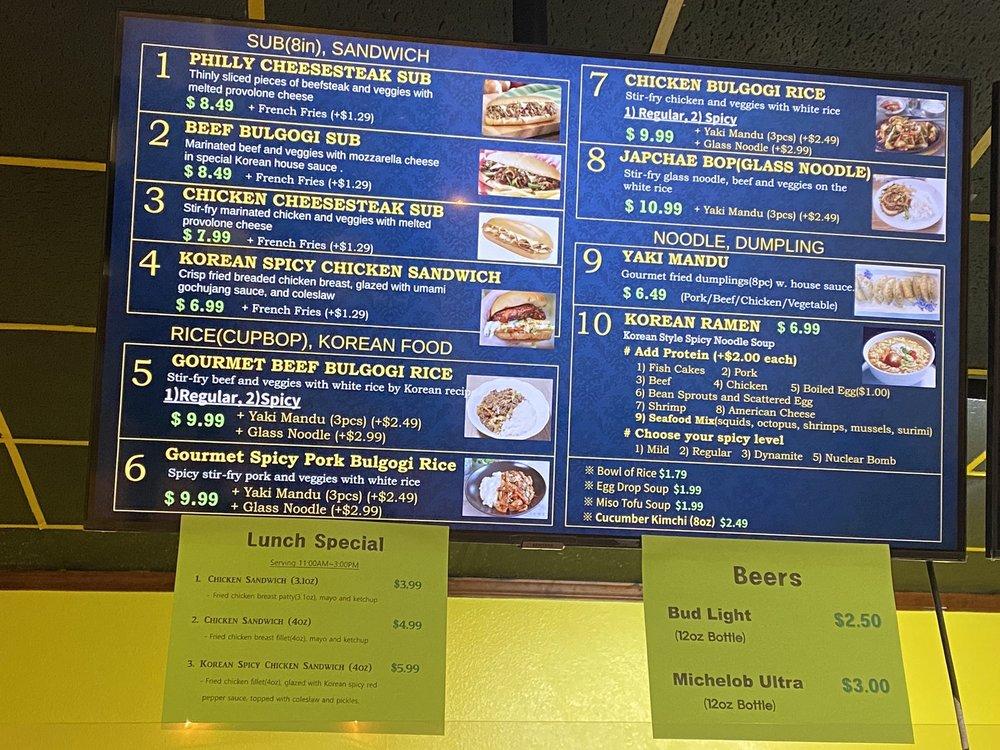 Carta del restaurante Yellow Submarine, Newport News