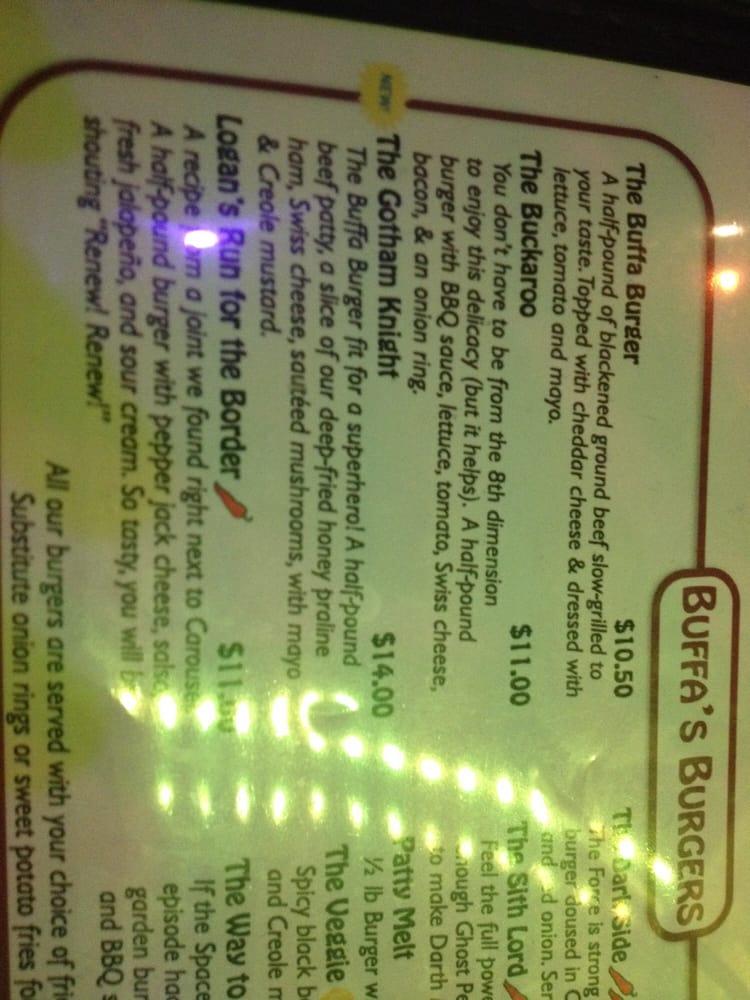 Menu at Buffa's pub & bar, New Orleans