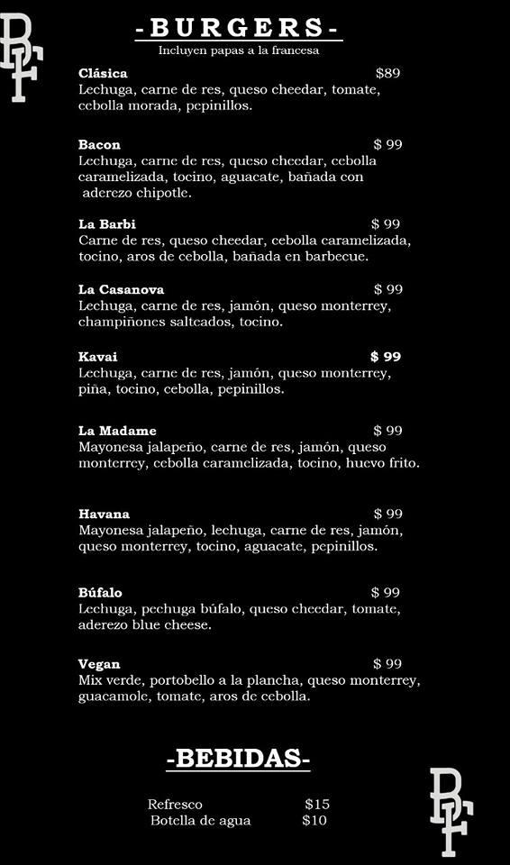 Menu at Burger Factory restaurant, Saltillo