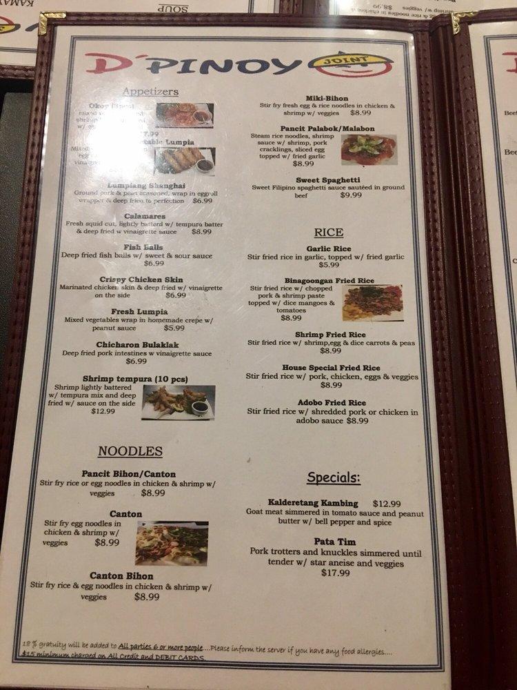 Menu at D' Pinoy Joint Flamingo restaurant, Las Vegas, W Flamingo Rd