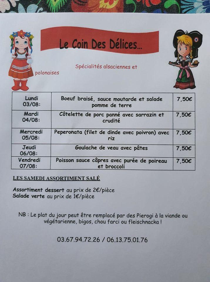 Menu at Le Coin des Délices restaurant, Thann