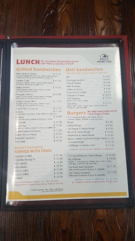 Menu at Mama's Table restaurant, Santa Clarita