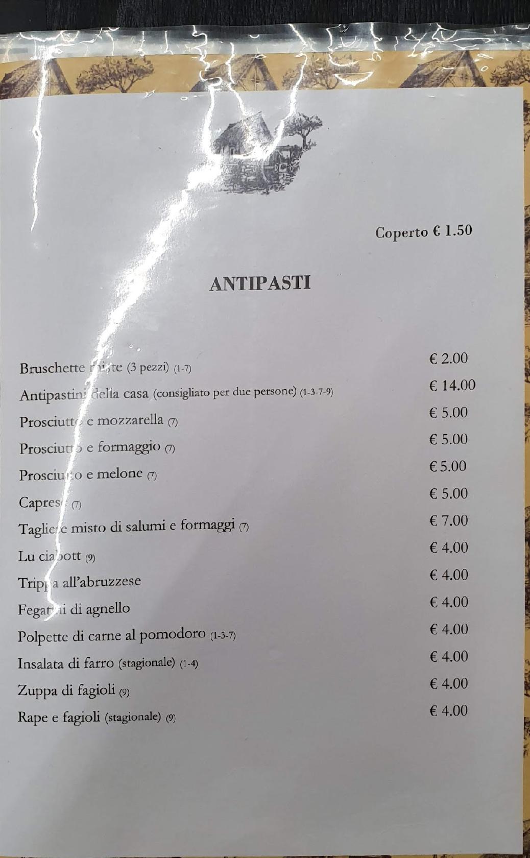 Menu da Ristorante Il Mulino, Montesilvano, Via Vestina 776/BIS