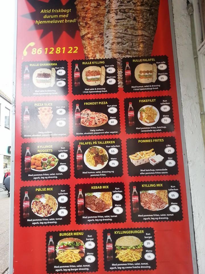 Menu at Shawarma House fast food, Aarhus