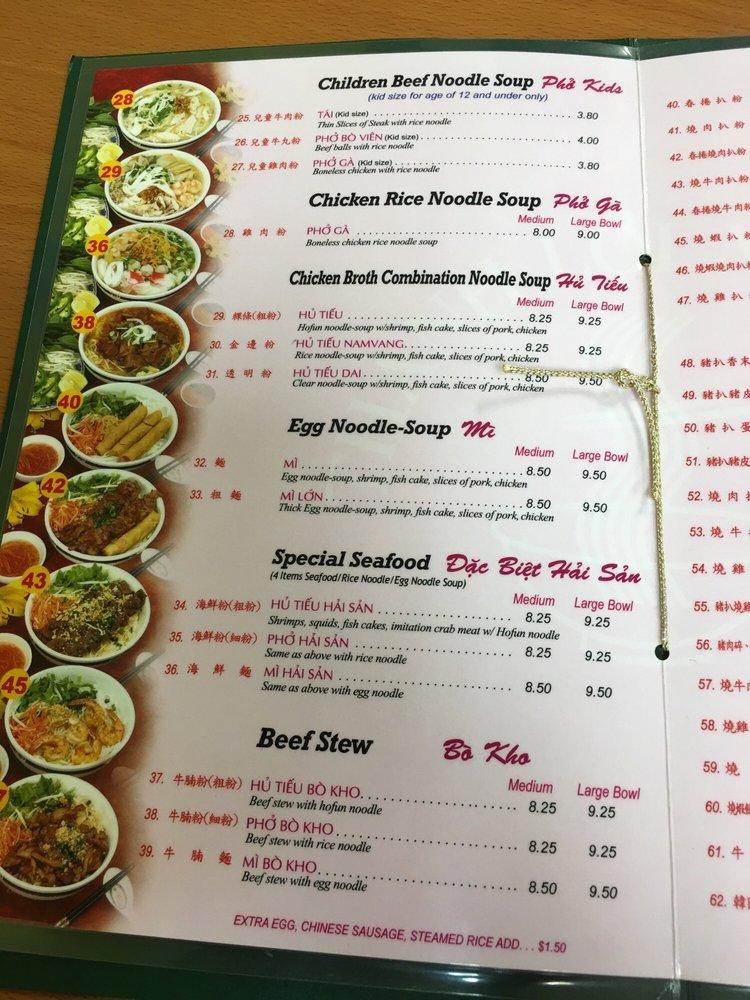 Menu at Thanh Loi Noodles restaurant, Salinas