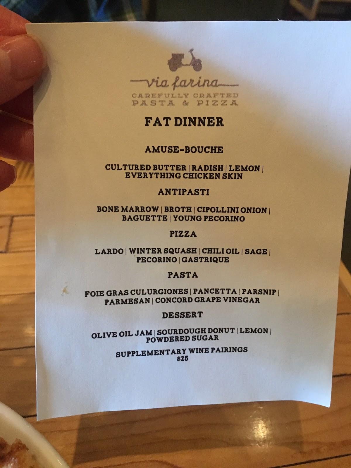 Menu at Via Farina pizzeria, Omaha