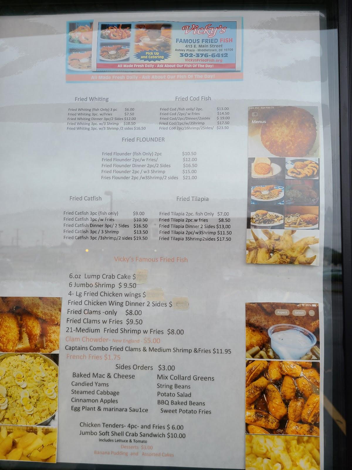 Menu at Vicky's Famous Fried Fish restaurant, Middletown