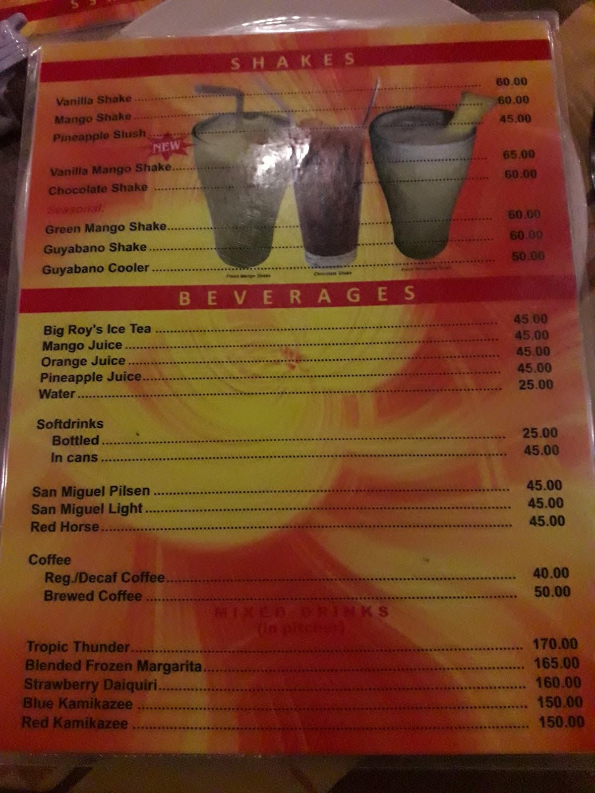Menu at Big Roy’s Café cafe, Ormoc