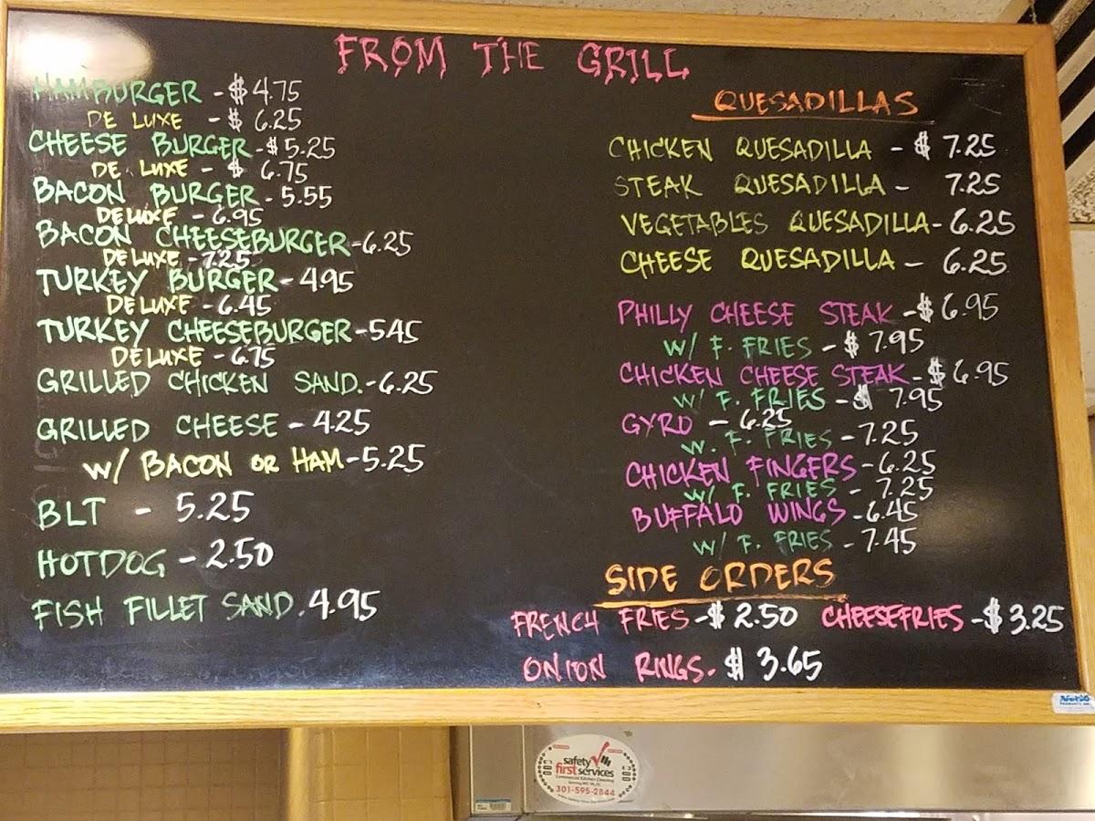 Menu at Discovery Cafe, Frederick