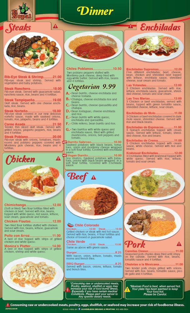 Menu at El Nopal Mexican Cuisine restaurant, Seymour, E Tipton St