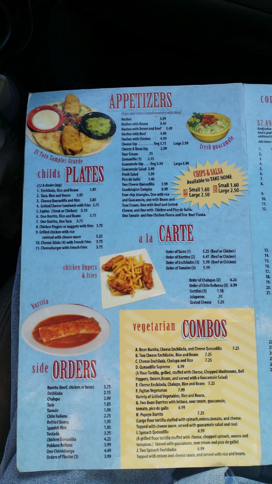 Menu at El Toro Mexican Restaurant, Sallisaw