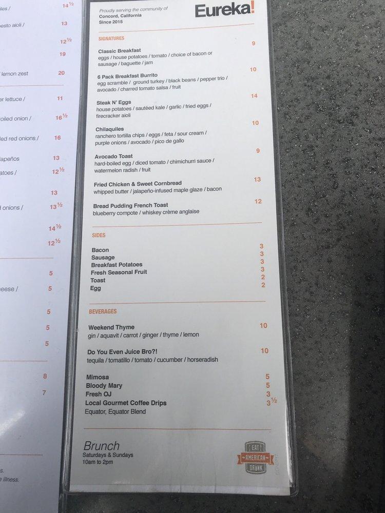 Menu at Eureka! pub & bar, Concord