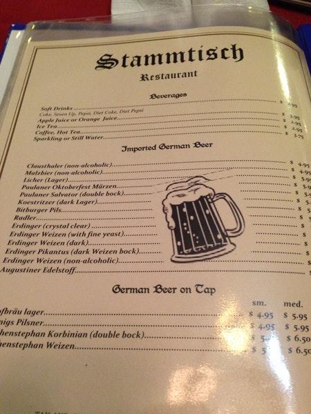 Menu at German Restaurant Stammtisch, Seaside