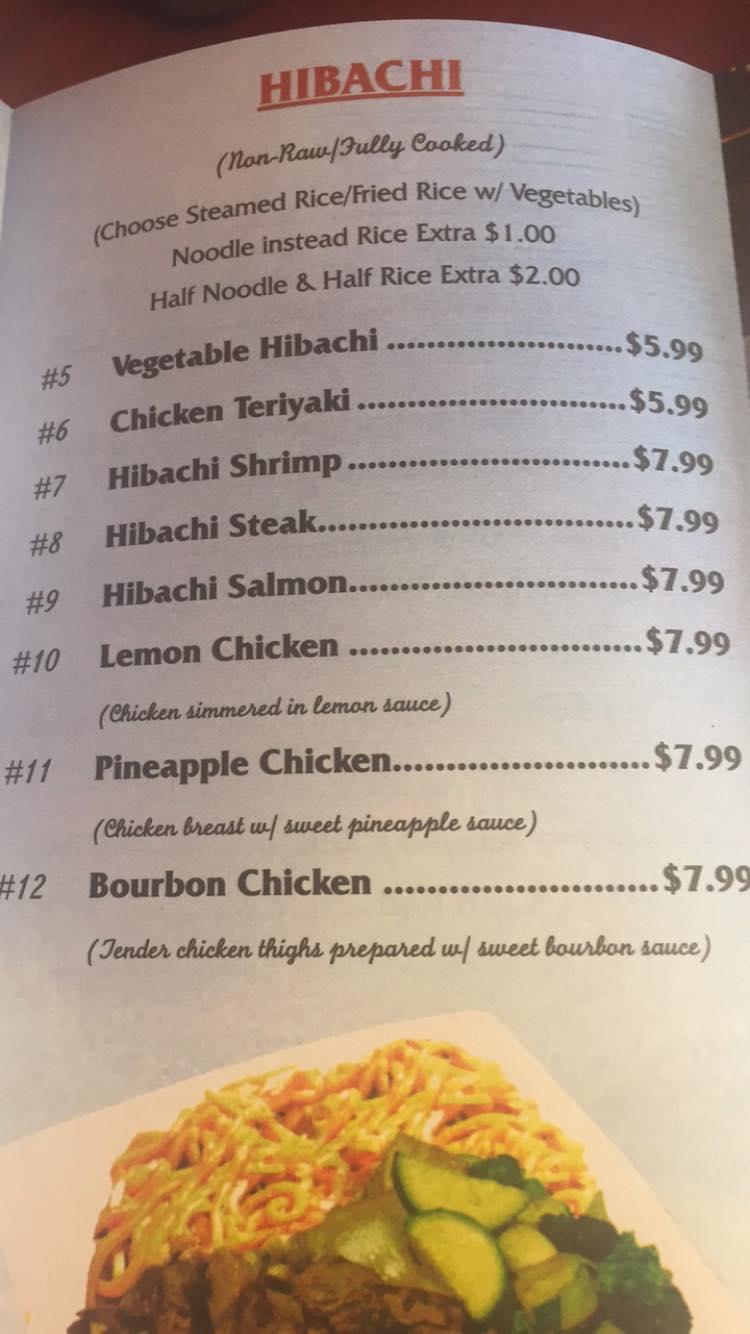 Menu at Hibachi One restaurant, South Euclid