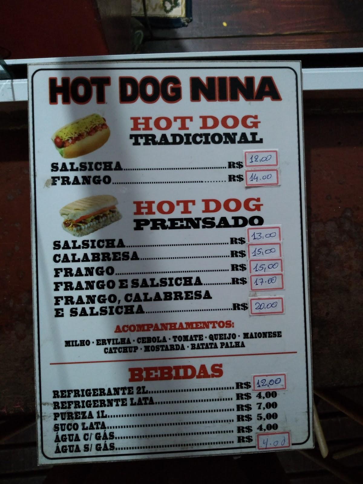 Menu em Hot Dog Nina restaurante, Palhoça