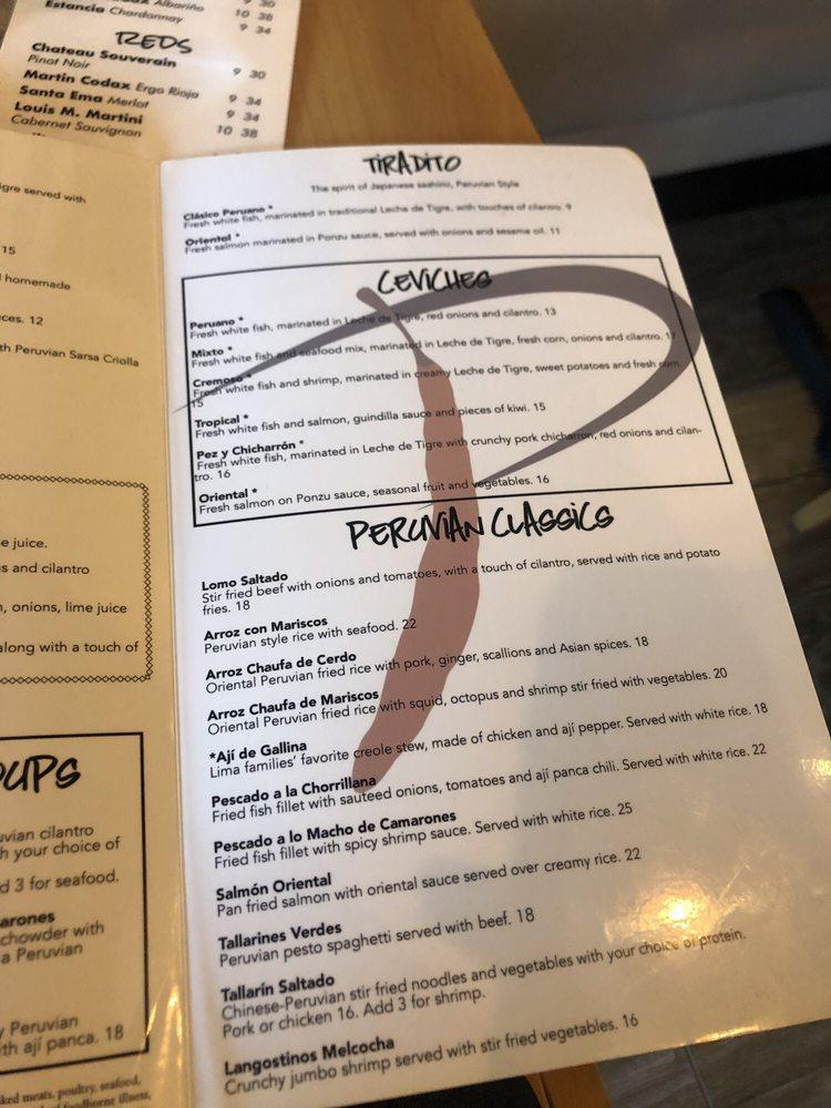 Carta de Panka Peruvian Restaurant, Des Moines