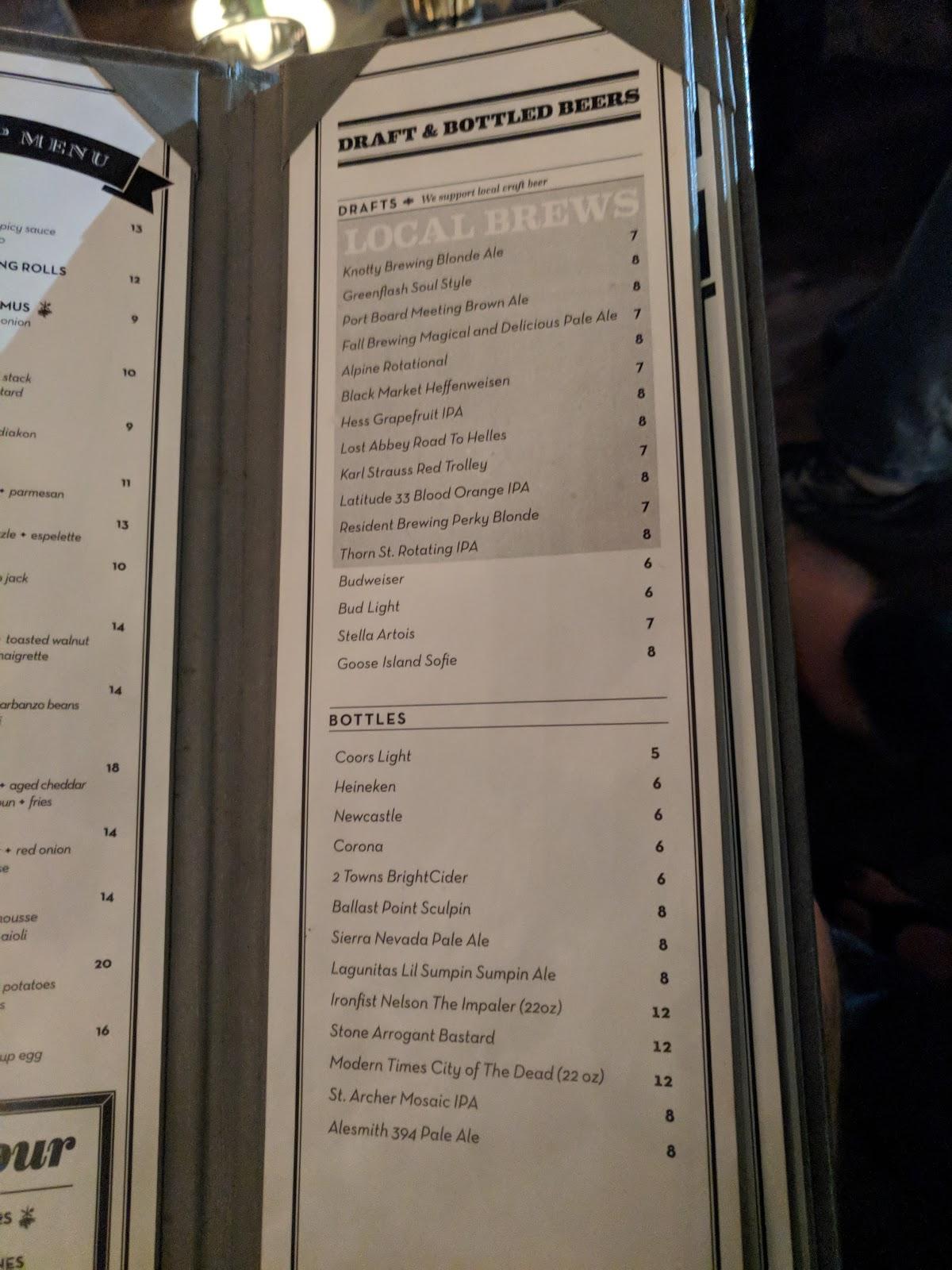 Menu at Rustic Root pub & bar, San Diego