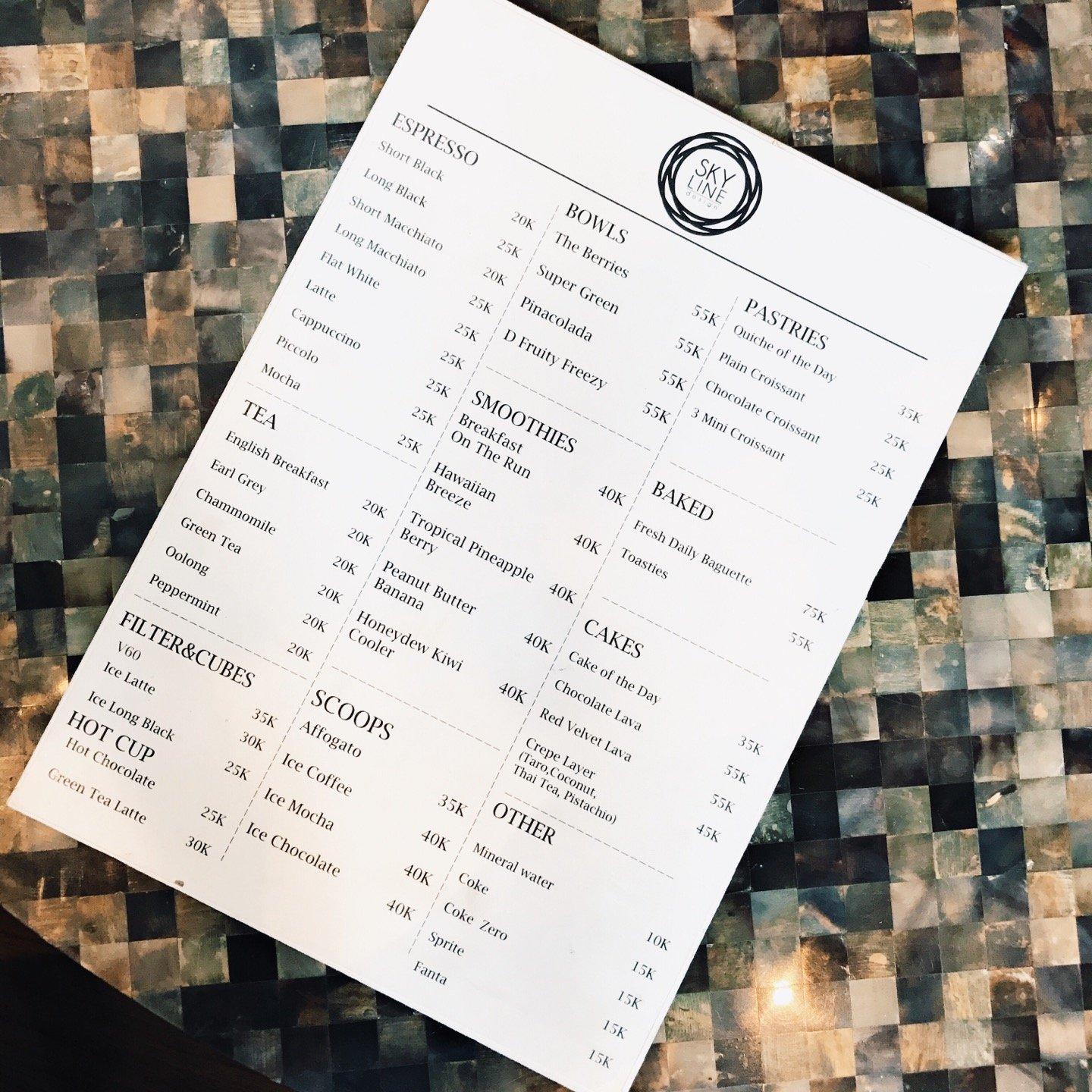 Menu at SKYLINE Cafe, Surabaya