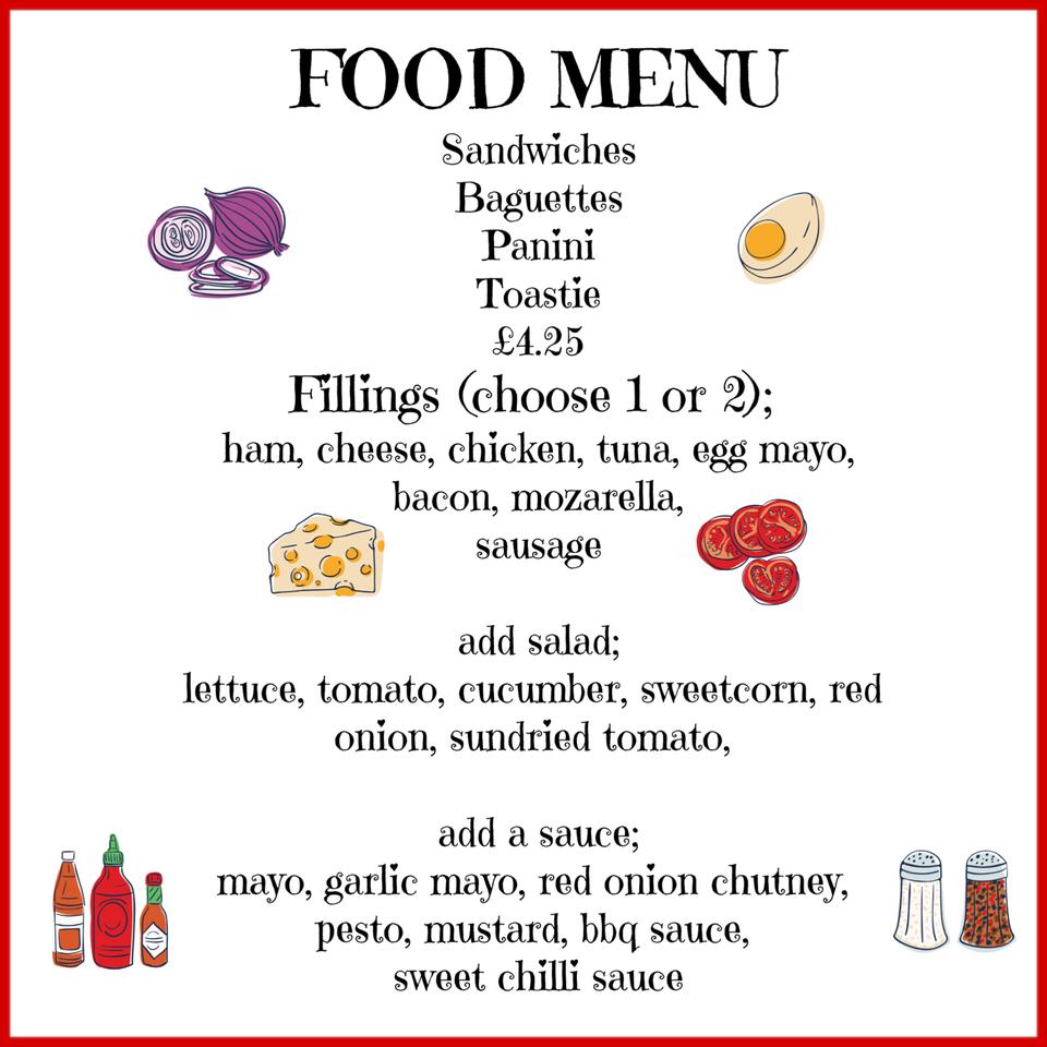 Menu at Sheila’s Cafe, Horley