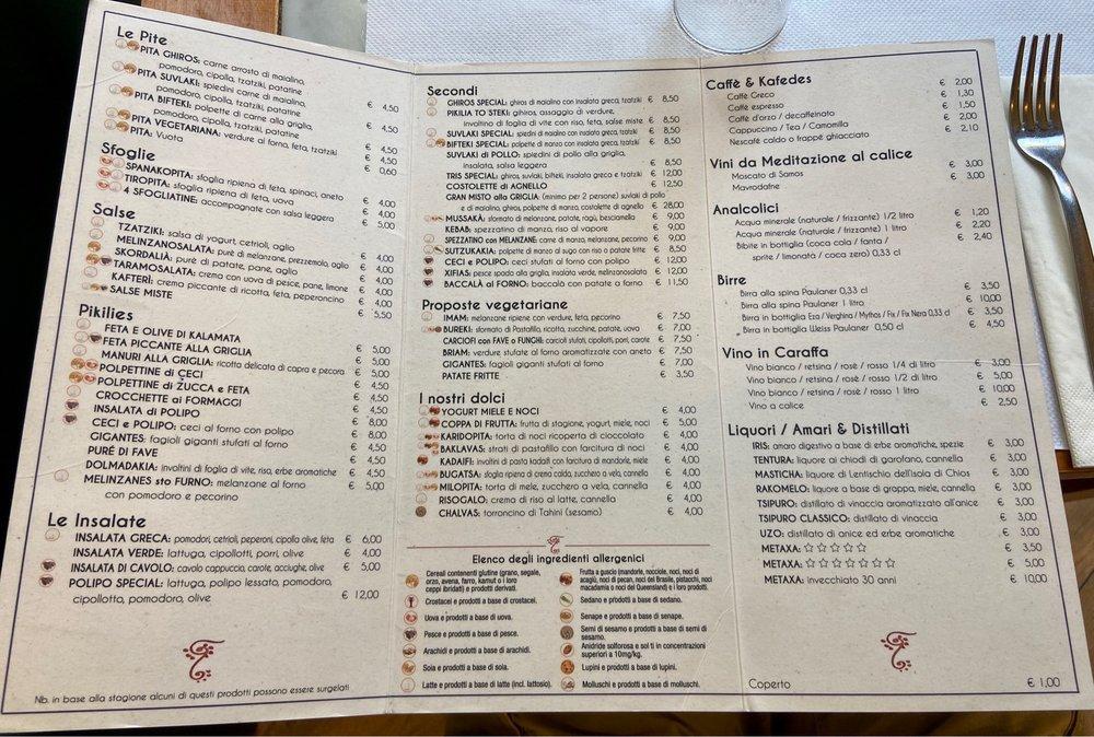 Menu da To Steki pub & bar, Bologna