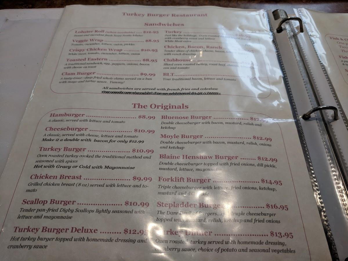 Menu at Turkey Burger restaurant, Bridgewater, Nova Scotia Trunk 10