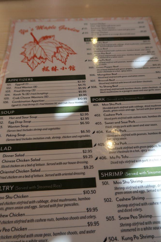 Menu at Yu’s Maple Garden Chinese Restaurant, Ogden