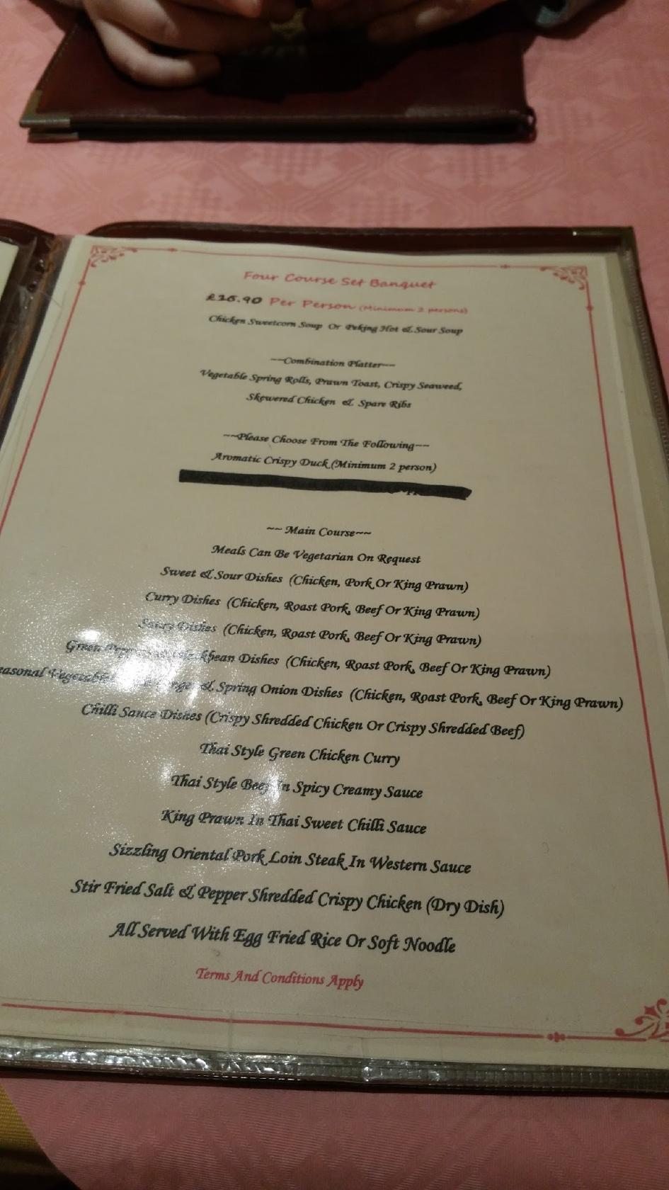 Menu at Beijing Restaurant, Leyland