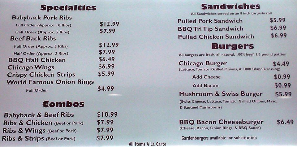 Menu at Chicago For Ribs BBQ, Gardena