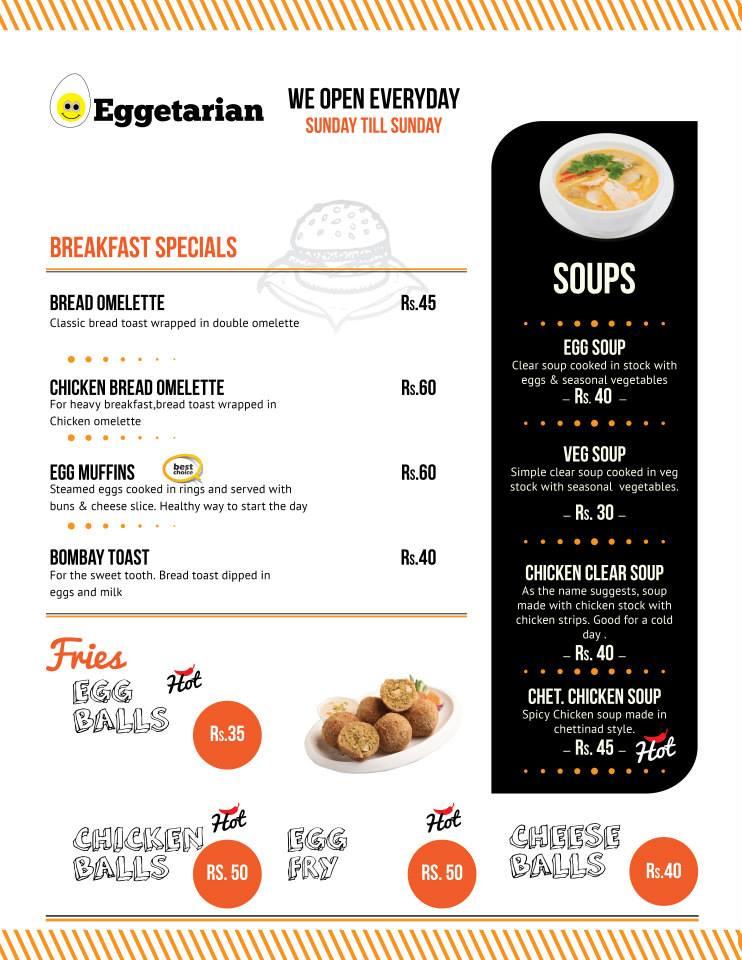 Menu at Eggetarian, Yercaud