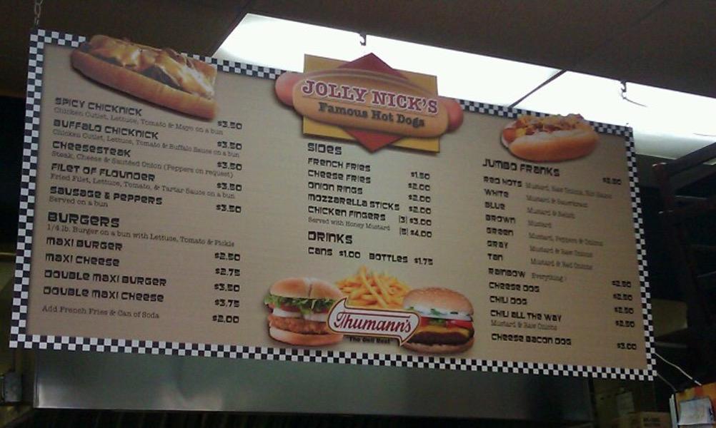 Menu at Jolly Nick's restaurant, Dumont
