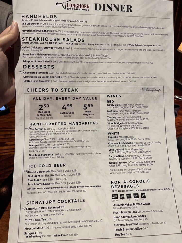 Menu at LongHorn Steakhouse, Lakeland, US Hwy 98 N