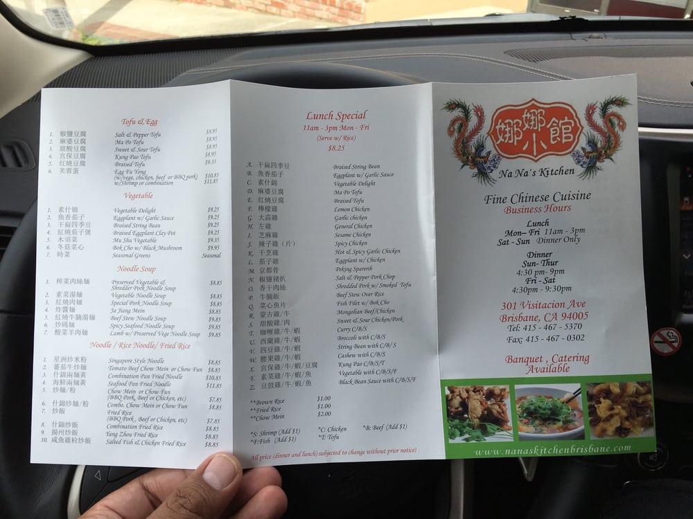 Menu at Na Na's Kitchen restaurant, Brisbane