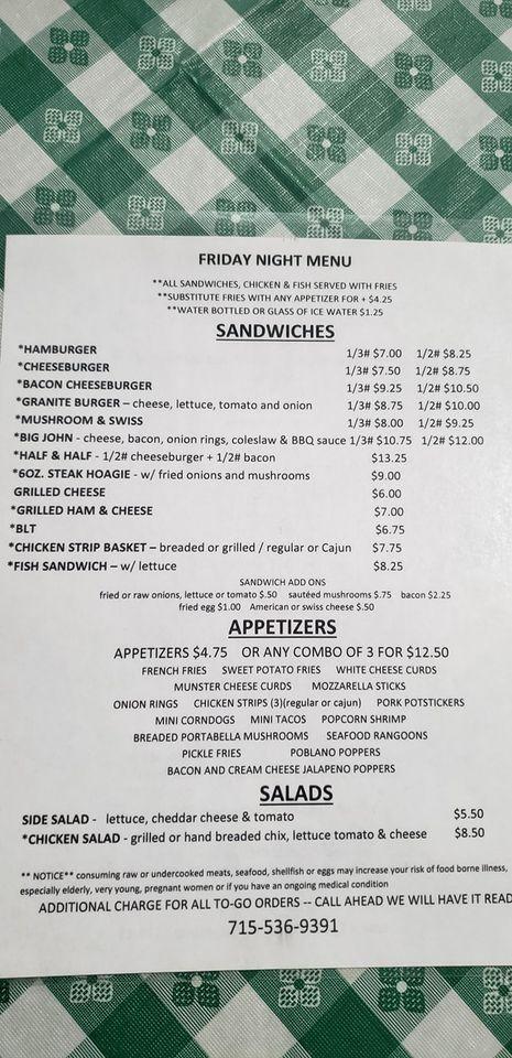 Menu at Red Granite Bar & Grill, USA